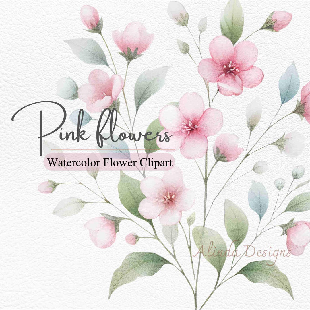 Watercolor Pink Flowers Clipart: Floral Illustrations (PNG) - Etsy