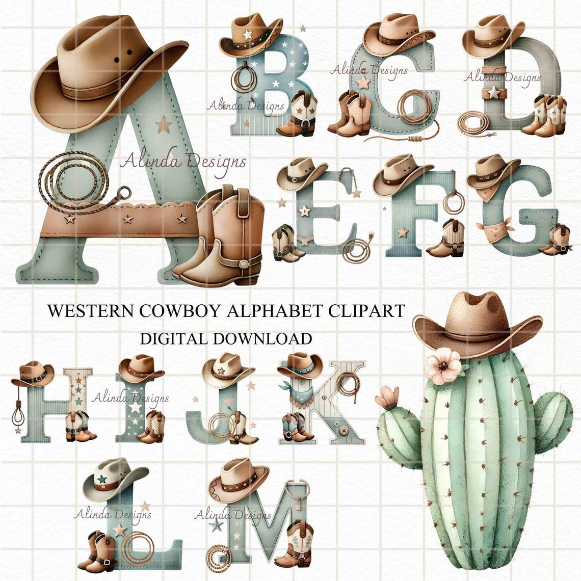 Western Cowboy Alphabet Clipart: Rustic A-Z Letters (PNG Files) - Etsy
