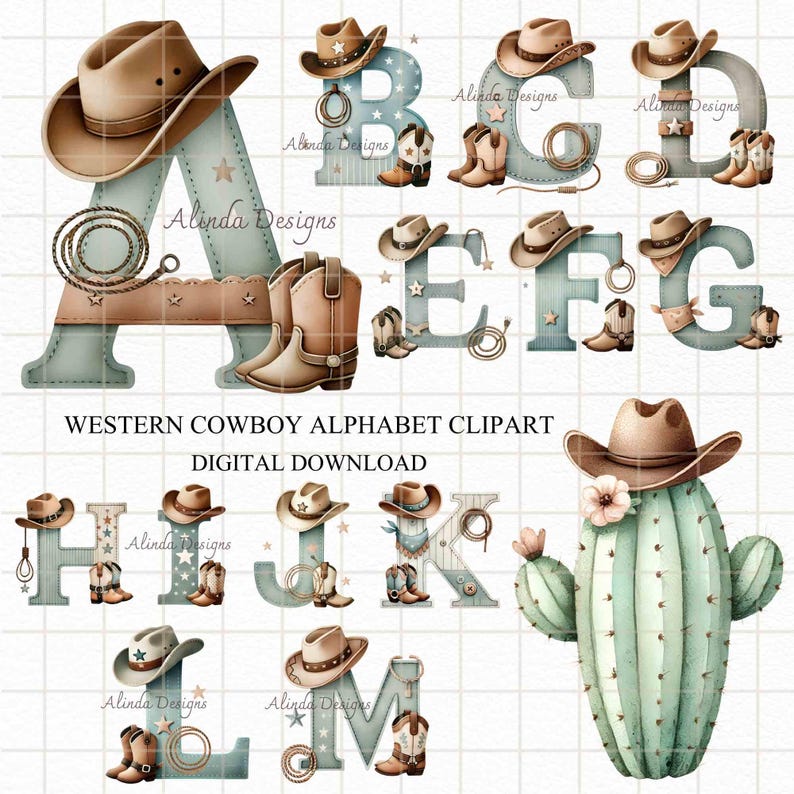 Western Cowboy Alphabet Clipart: Rustic A-Z Letters (PNG Files) - Etsy