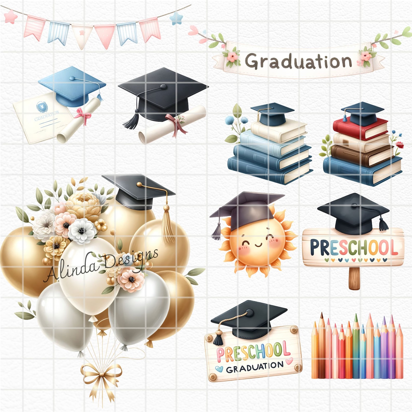 Graduation Kids Clipart: Preschool Students, Party Graphics (digital ...