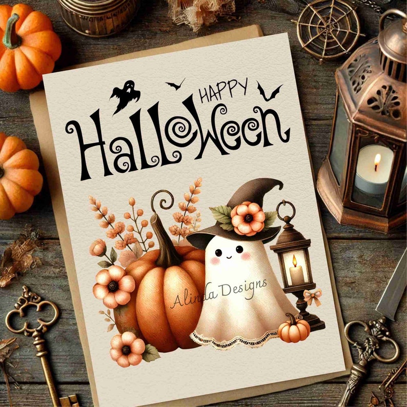 Watercolor Cute Ghost Pumpkin Clipart, Vintage Halloween Digital ...