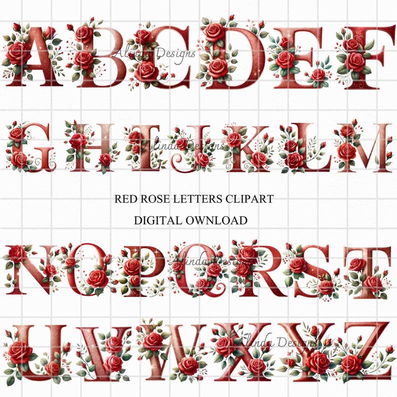 Rose Letters Clipart: Floral Alphabet PNG (digital Download) - Etsy