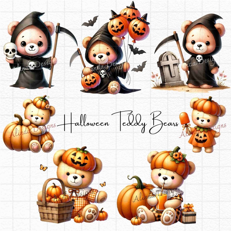 Spooky Halloween Teddy Bear Clipart: PNG Bundle (digital Download) - Etsy