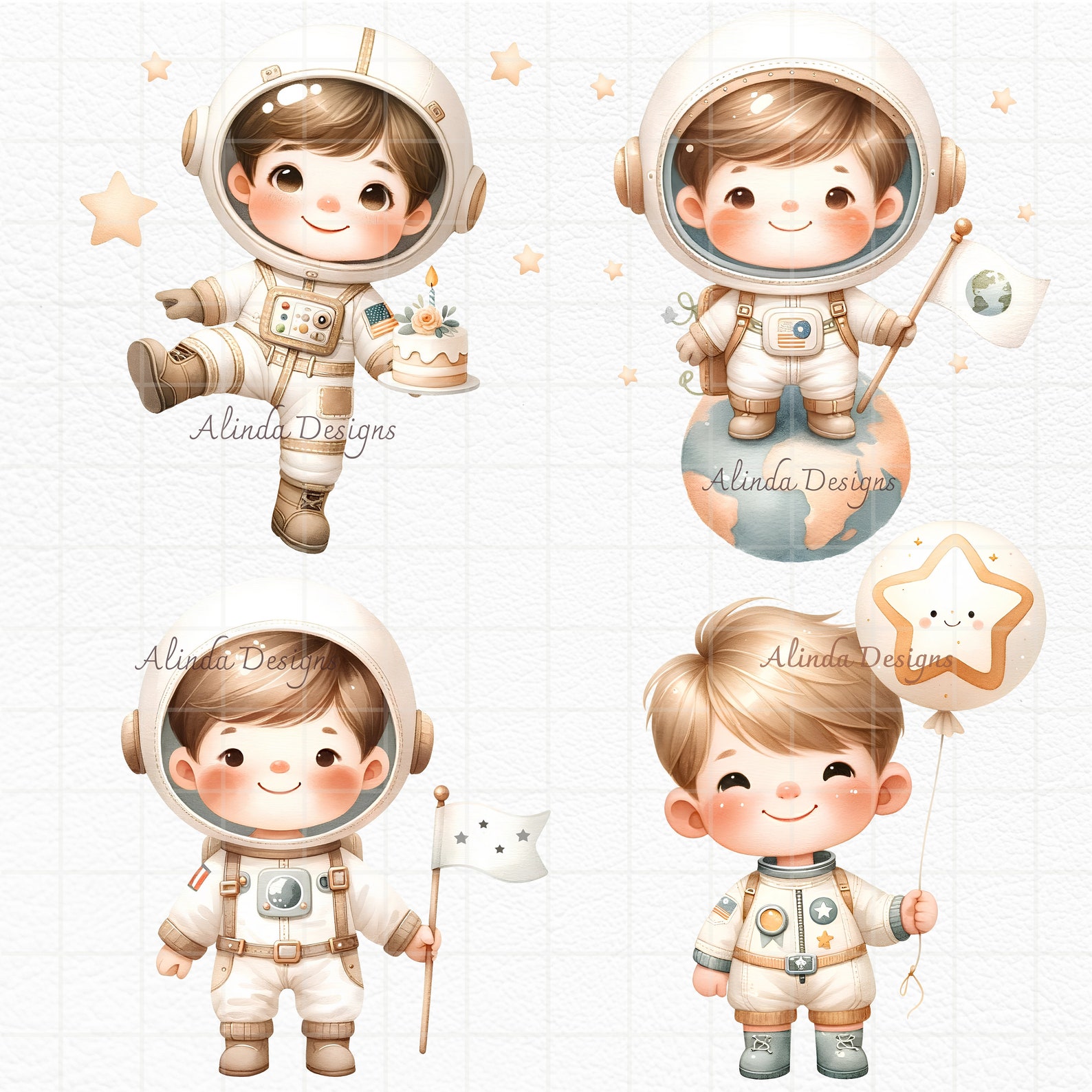 Watercolor Space Clipart for Kids Birthday, Digital Download, Space ...