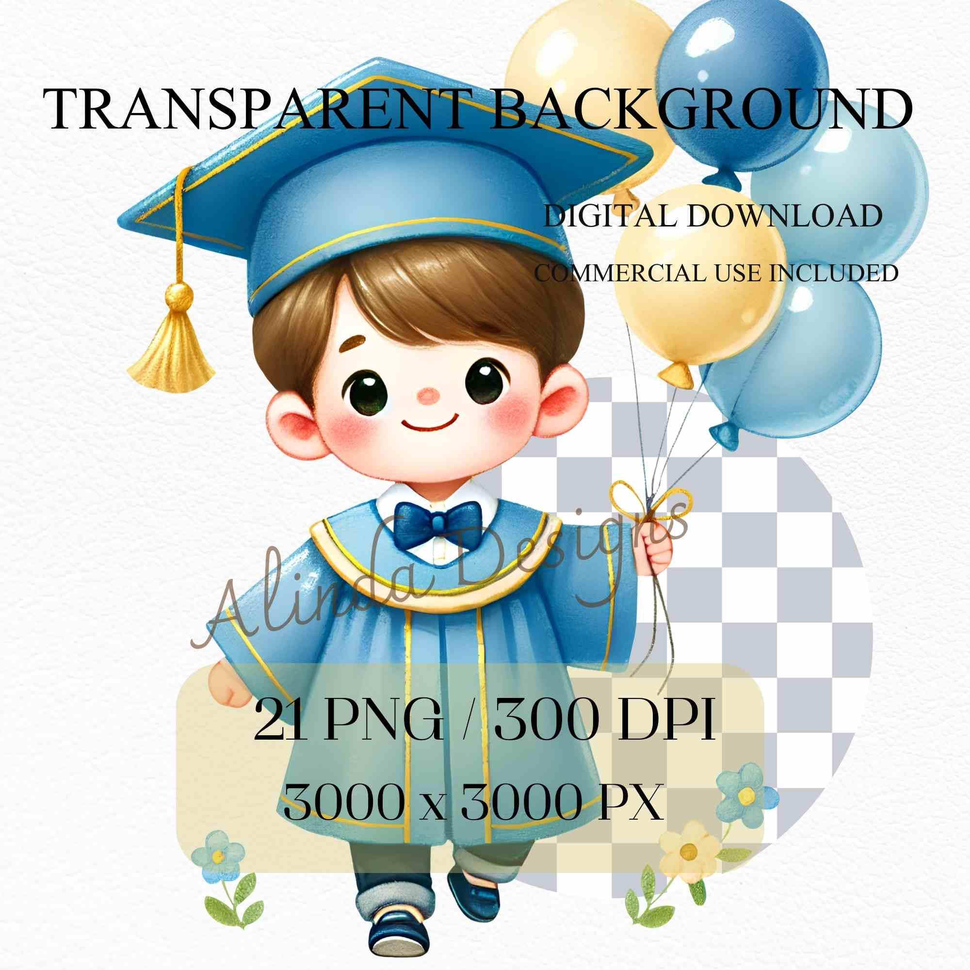 Cute Graduate Kids Clipart, Blue & Gold, Graduation PNG (digital ...