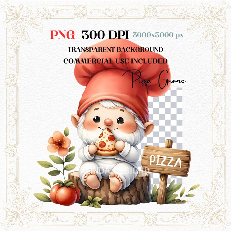 Gnome Chef Pizza Clipart: Whimsical Kitchen PNG Art (digital Download ...