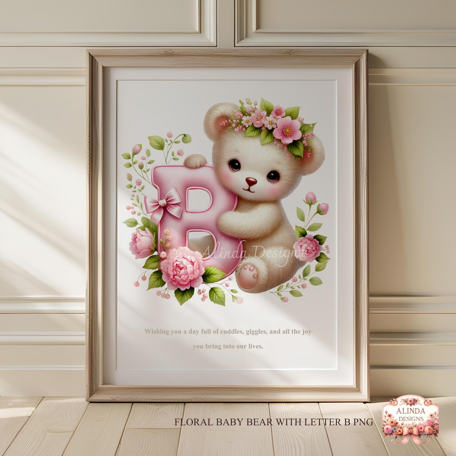 Floral Baby Bear Letter B PNG: Nursery Alphabet Clipart Digital ...