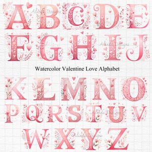 Watercolor Valentine Alphabet Clipart: Romantic Pink Letters (PNG) - Etsy