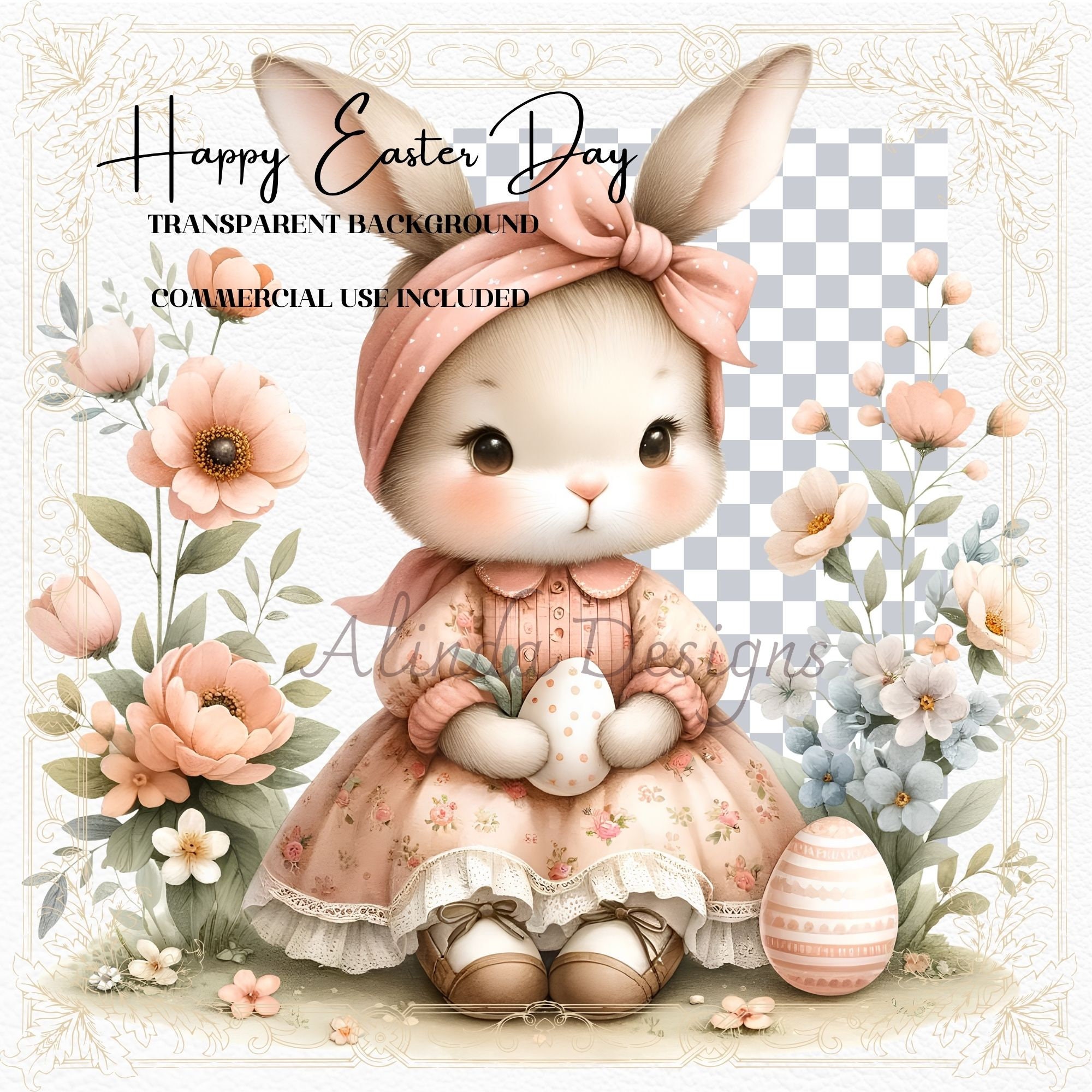 Cute Rabbit Easter Clipart, Happy Easter Day Digital Download, Bunny ...