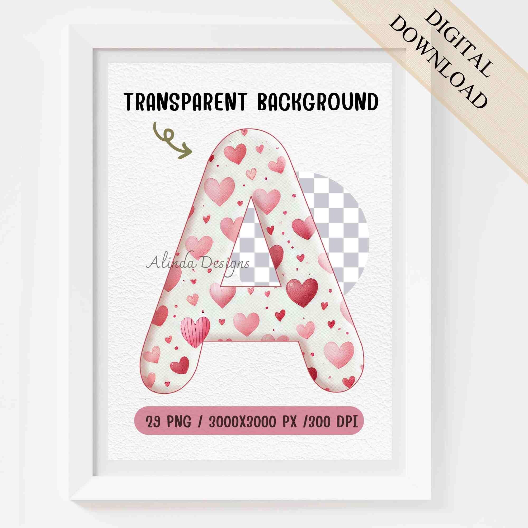 Heart Alphabet Clipart: Romantic Watercolor Letters (PNG Digital ...