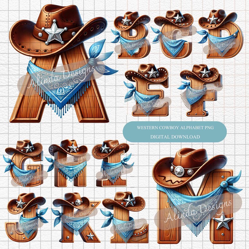 Western Cowboy Alphabet PNG Clipart: Wood Letters, Hat & Bandana ...
