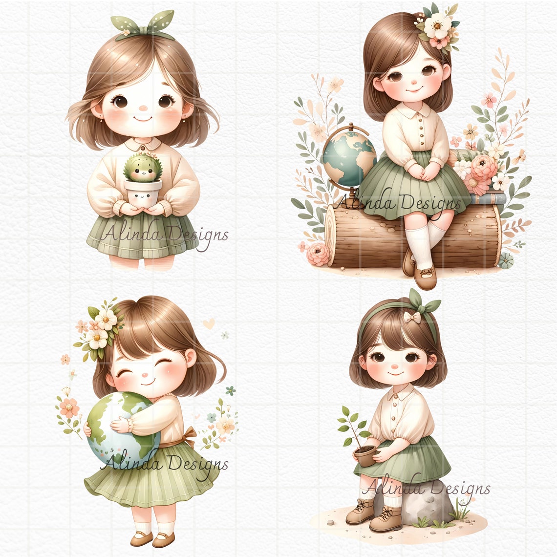 Earth Day Watercolor Clipart for Kids, Eco-friendly Educational Art ...