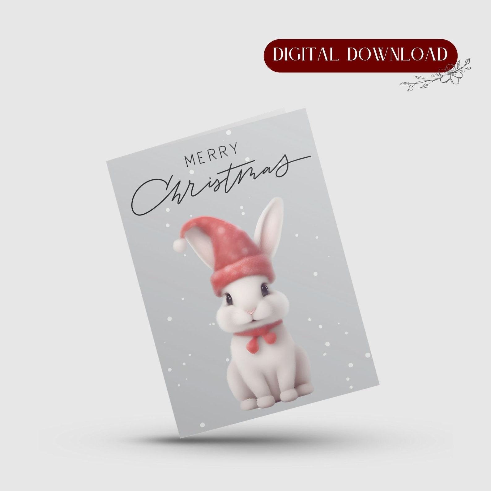 Card Christmas Printable Printable Christmas Card Bunny - Etsy