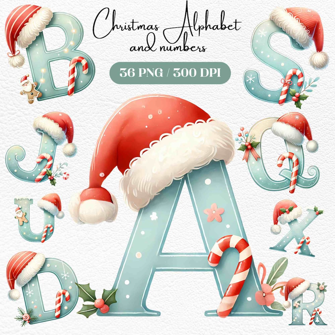 Christmas Watercolor Alphabet Clipart: Festive Holiday Letters ...