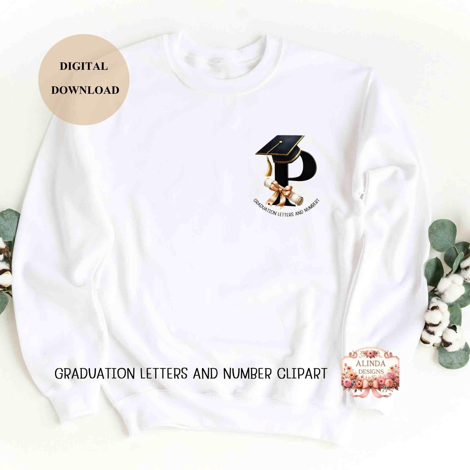 Graduation Letters and Numbers Clipart: A-Z, 0-9 (PNG Digital Download ...