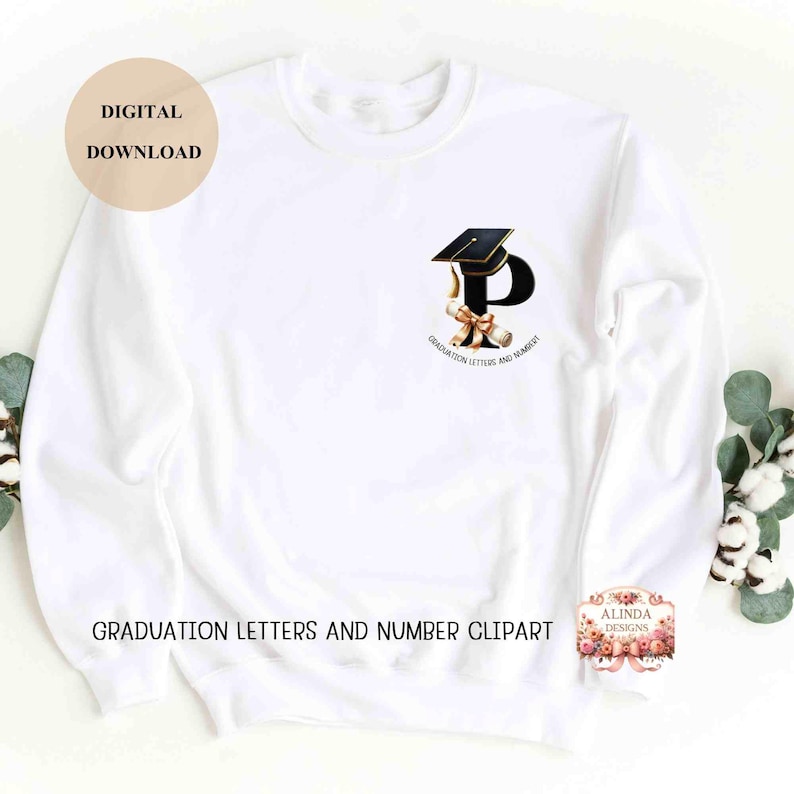 Graduation Letters and Numbers Clipart: A-Z, 0-9 (PNG Digital Download ...