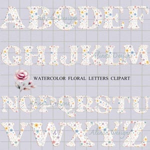 Watercolor Floral Letters Clipart, Number Clipart, Wedding Invitations ...