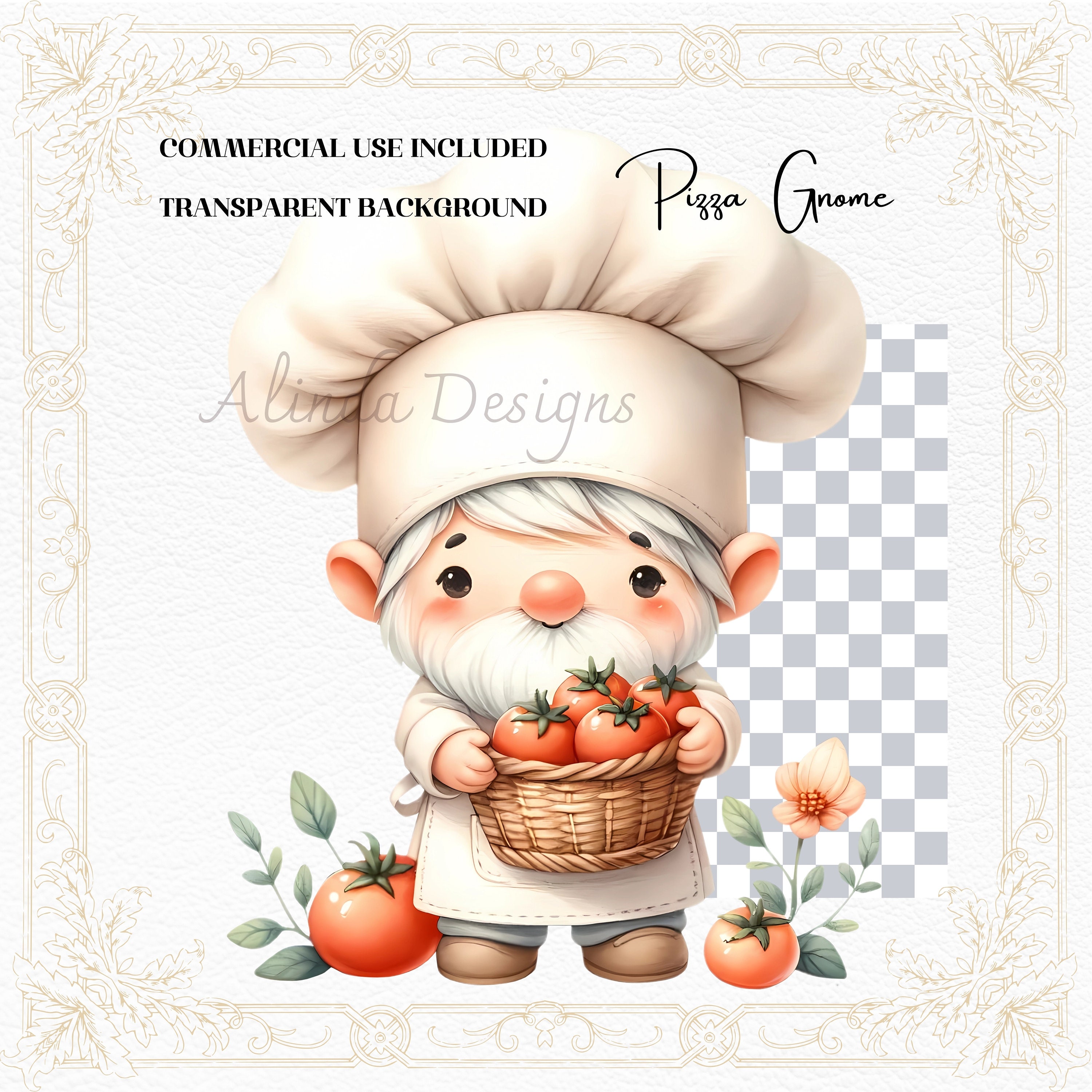 Gnome Chef Making Pizza Clipart, Cute Gnome Pizza Clipart, Cute Chef ...