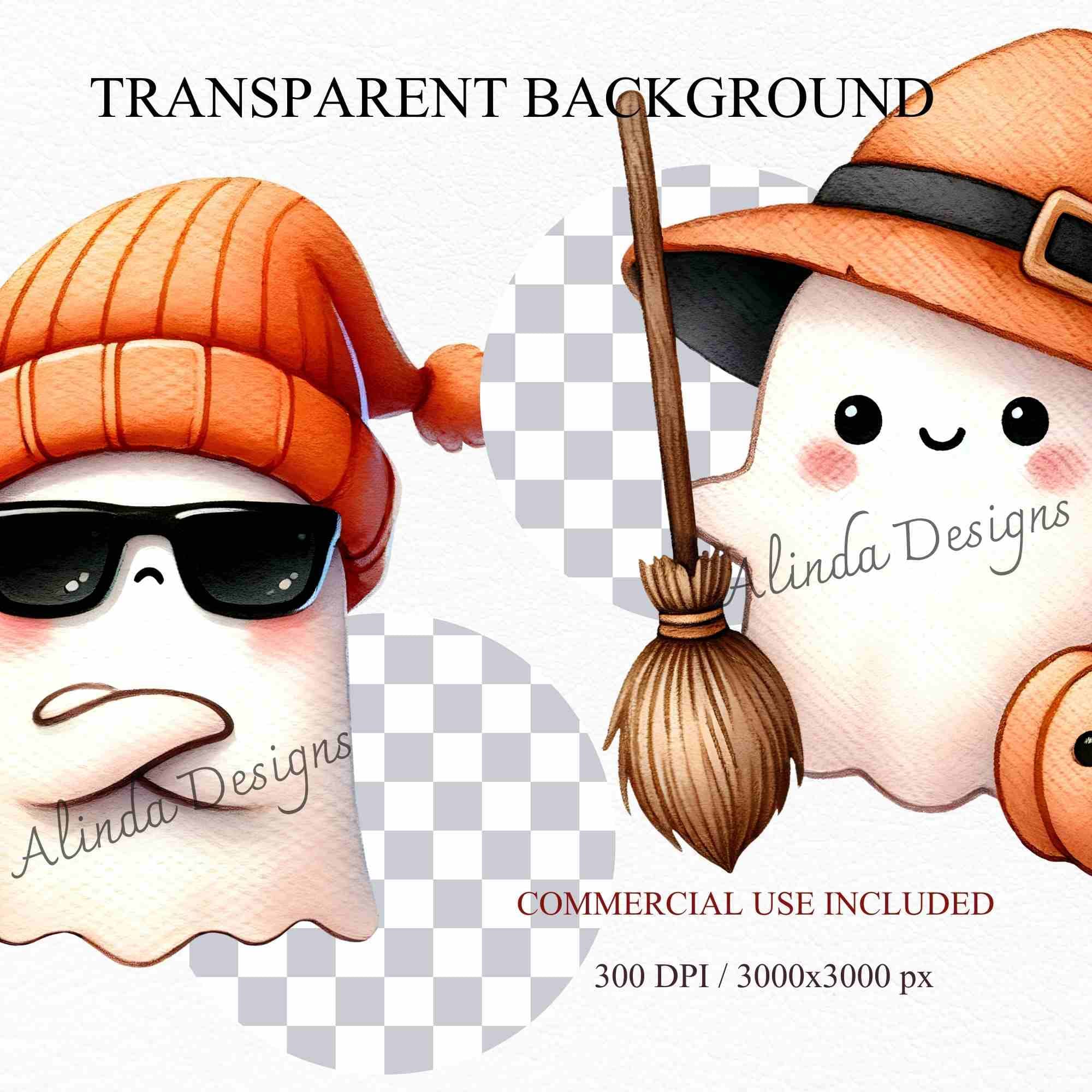 Cute Ghost Halloween Watercolor Clipart , Spooky Autumn Illustration ...