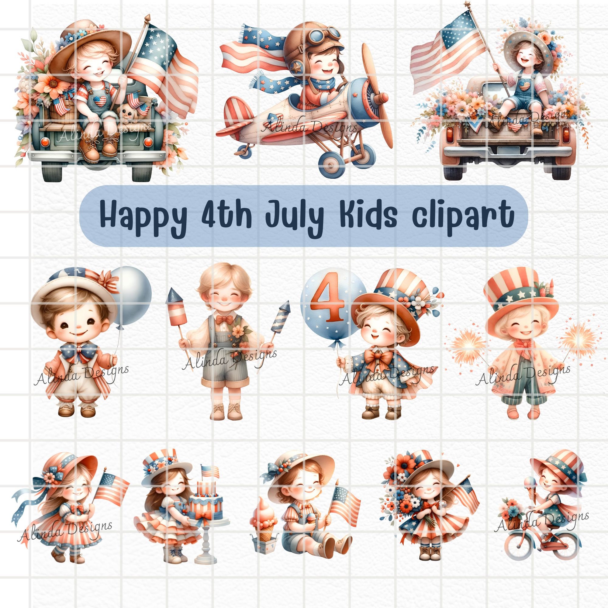 Happy 4th of July Kid Clipart, Patriotic Digital Download, Independence ...