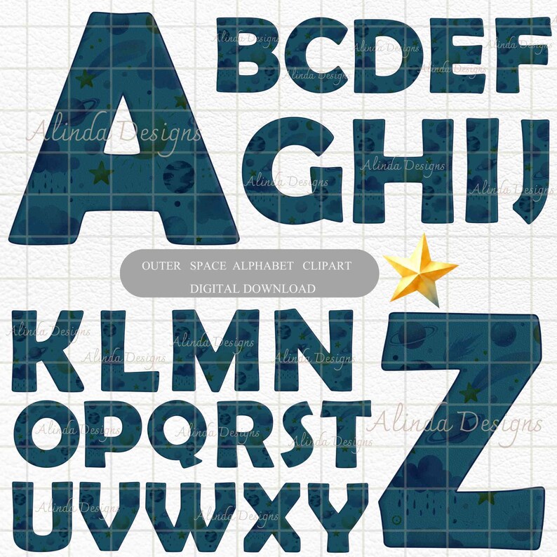 Outer Space Alphabet Clipart, Rocket & Planet Letter PNG Set for Kids ...