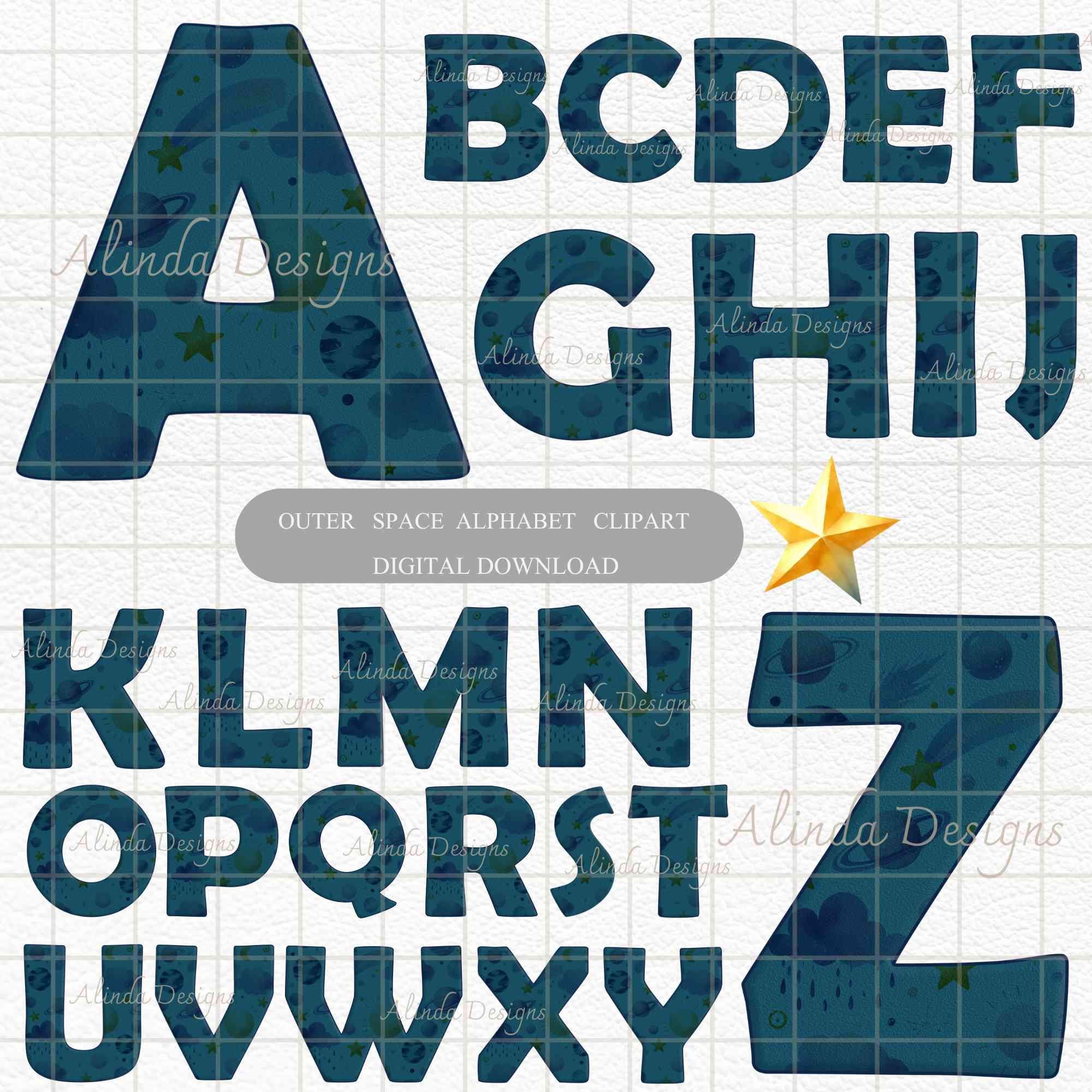 Outer Space Alphabet Clipart, Rocket & Planet Letter PNG Set for Kids ...
