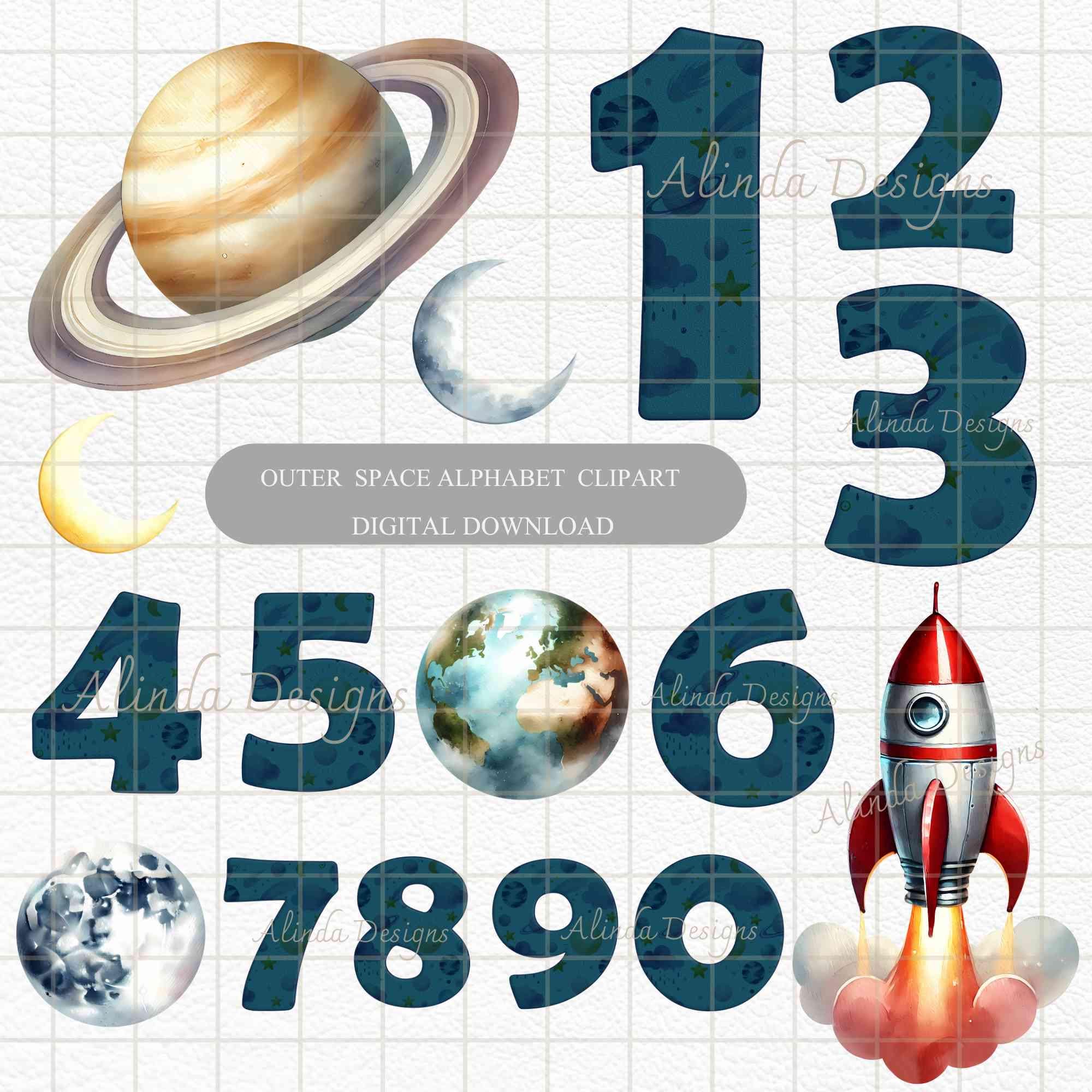 Outer Space Alphabet Clipart, Rocket & Planet Letter PNG Set for Kids ...