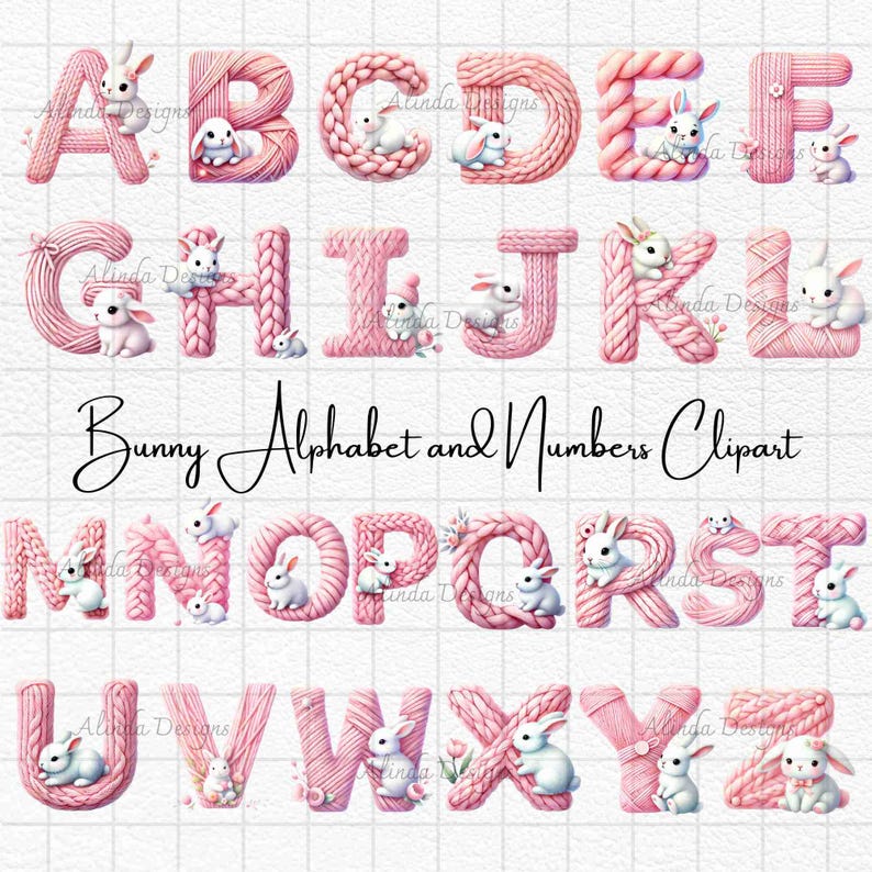 Pastel Bunny Alphabet and Numbers Clipart, Cute Rabbit Letter and ...