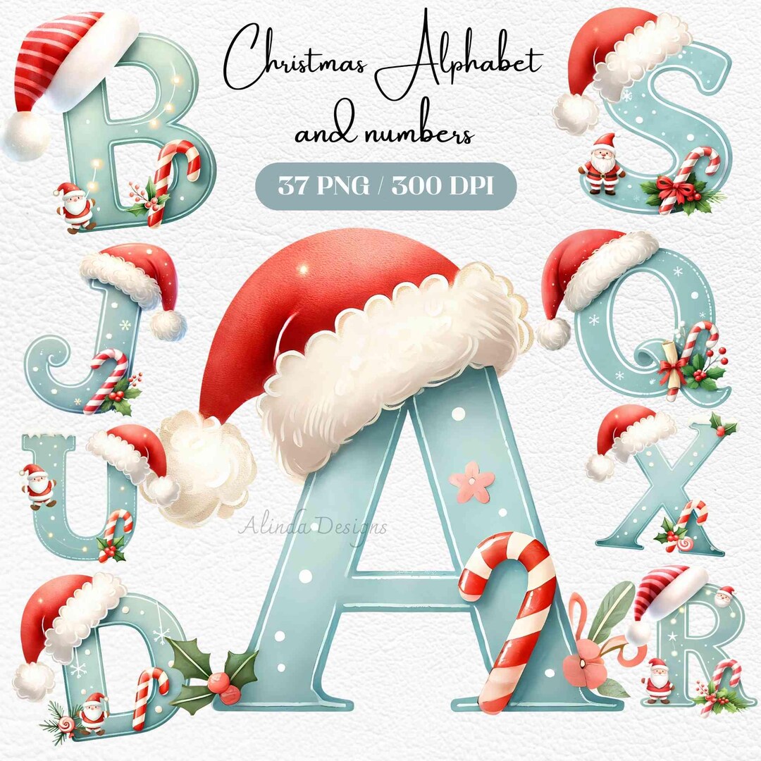 Christmas Watercolor Alphabet Clipart: Festive Holiday Letters ...