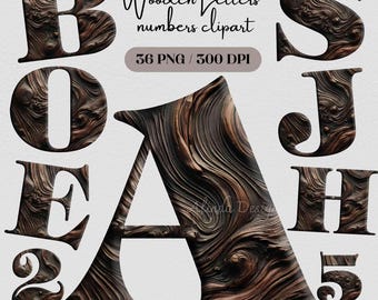 Rustic Wooden Alphabet Clipart: 26 PNG Wood Letters (digital Download ...