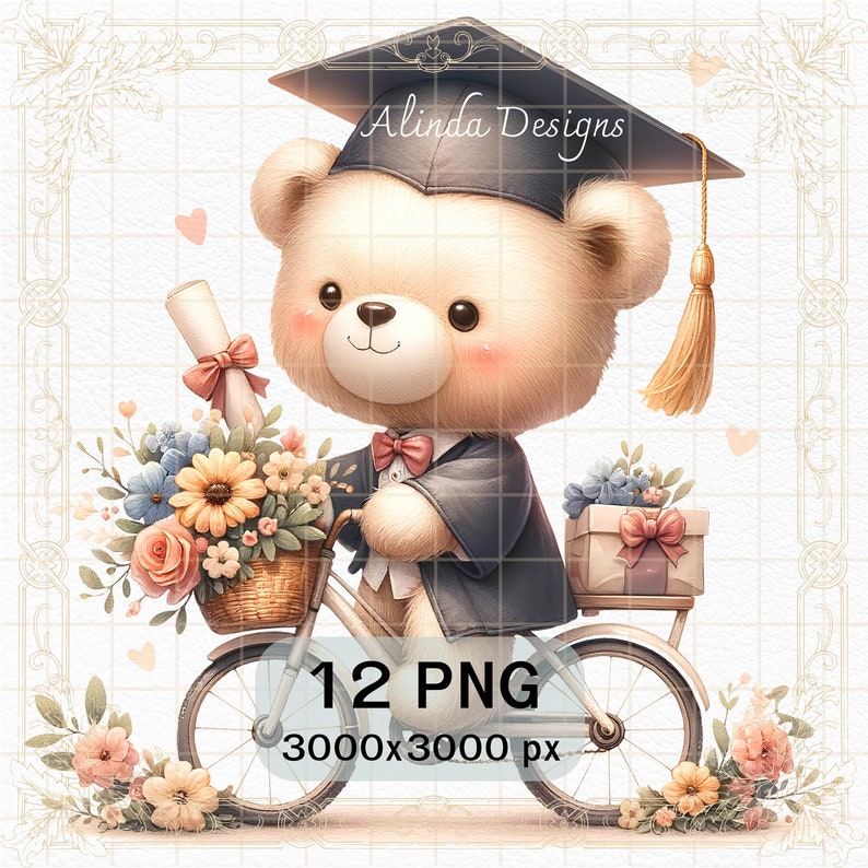 Watercolor Graduation Bear Clipart, Cute Graduate Bear PNG, Invitations ...