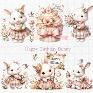 Happy Birthday Bunny Clipart, Cute Rabbit Party Graphics, Kids Birthday ...