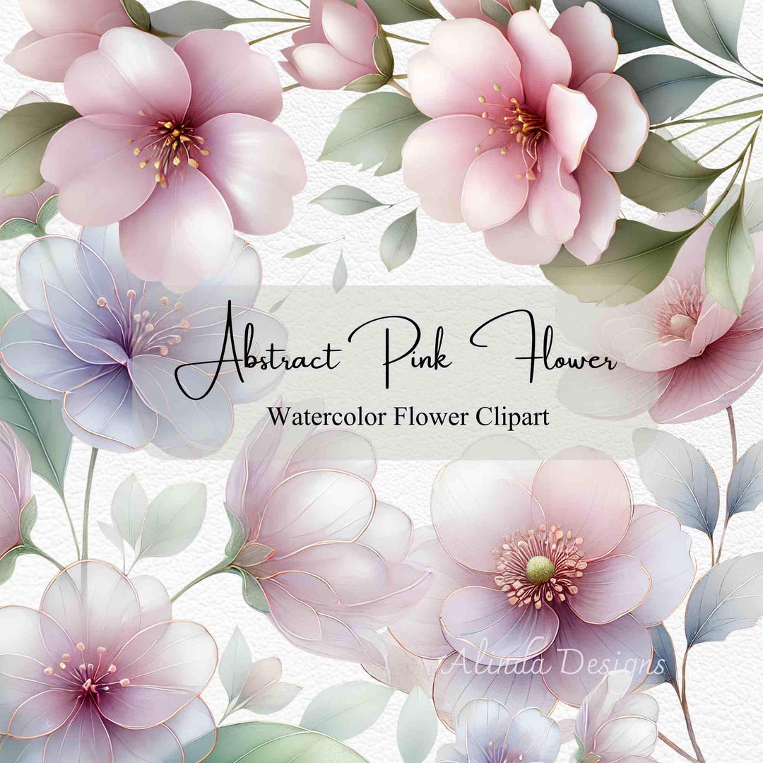 Abstract Pink Floral Watercolor Clipart: DIY Wedding Invitations PNG - Etsy