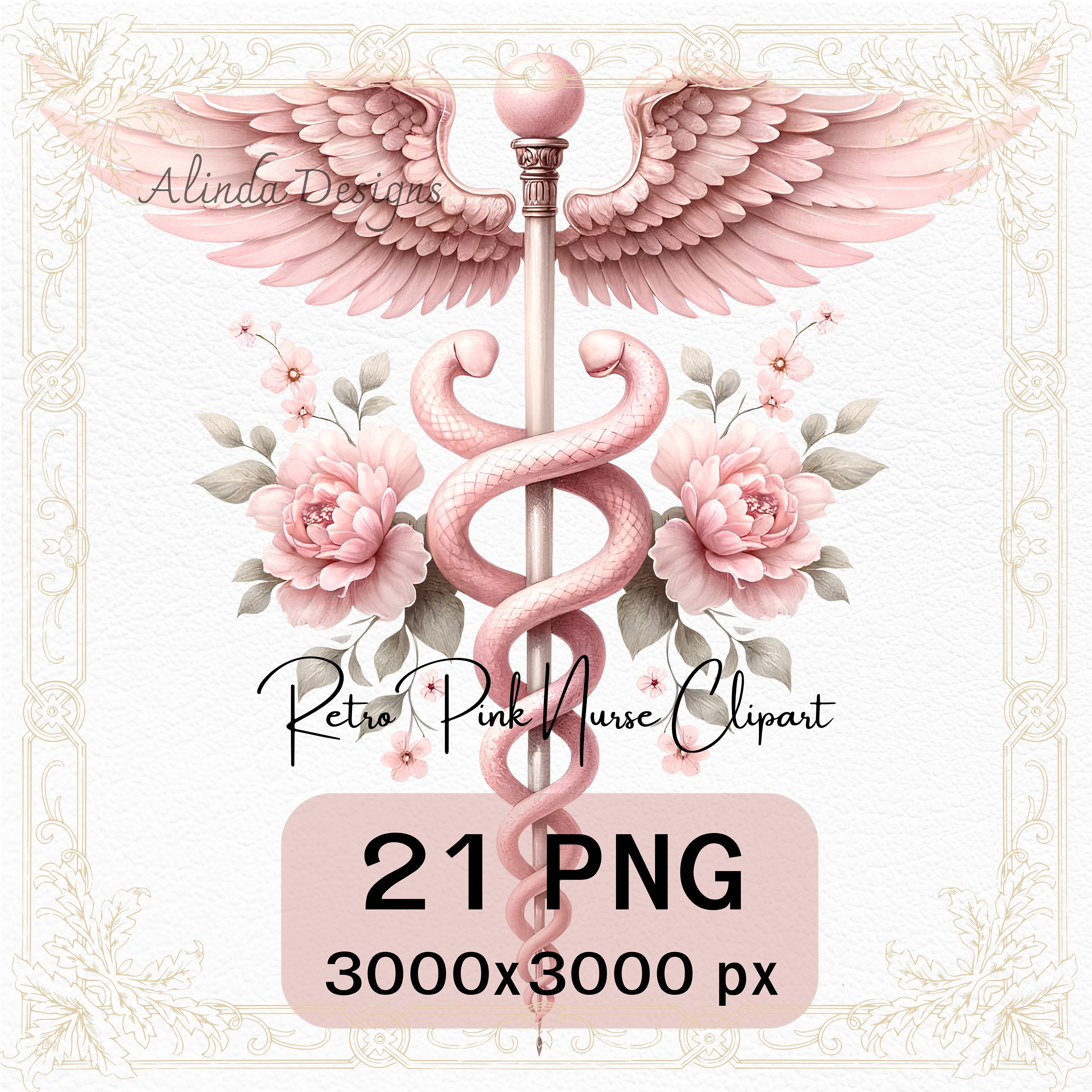 Retro Pink Nurse Clipart: Vintage Medical Graphics (digital Download ...