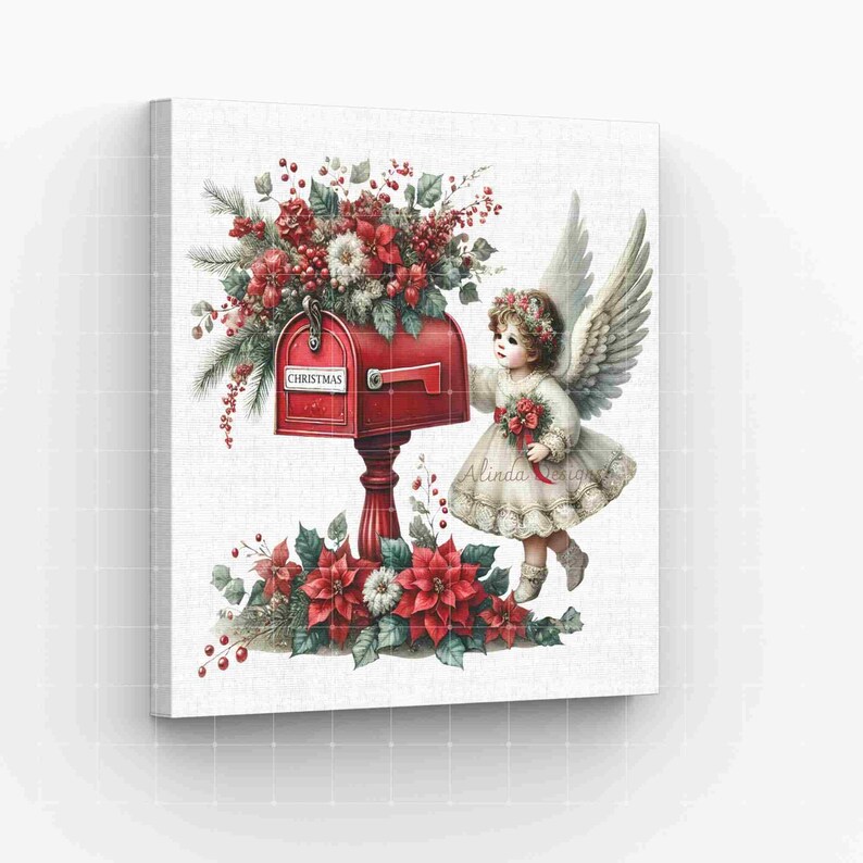 Watercolor Christmas Vintage Mailbox and Angel Clipart, Holiday Retro ...