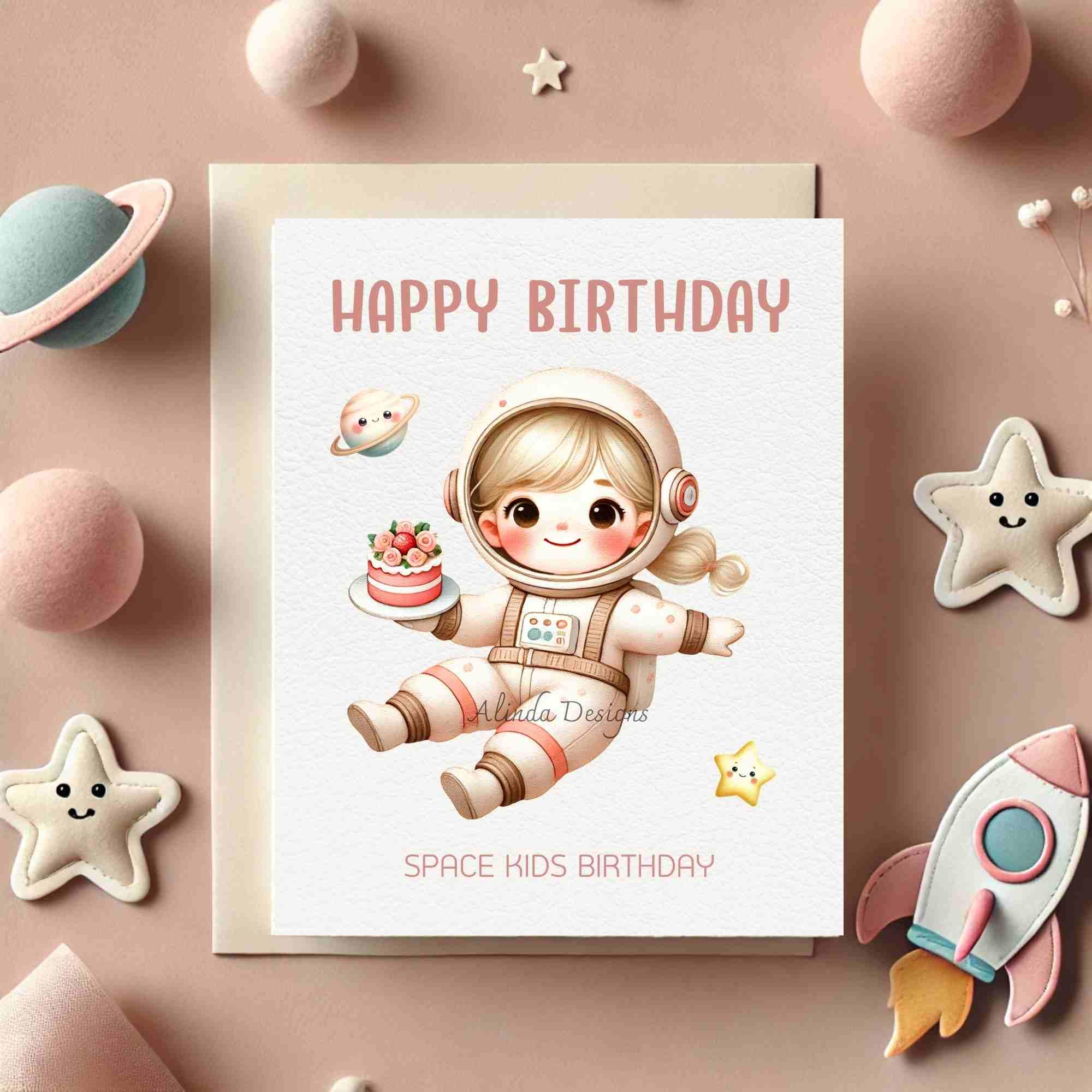 Watercolor Space Kids Girls Birthday Clipart, Space Themed Invitations ...
