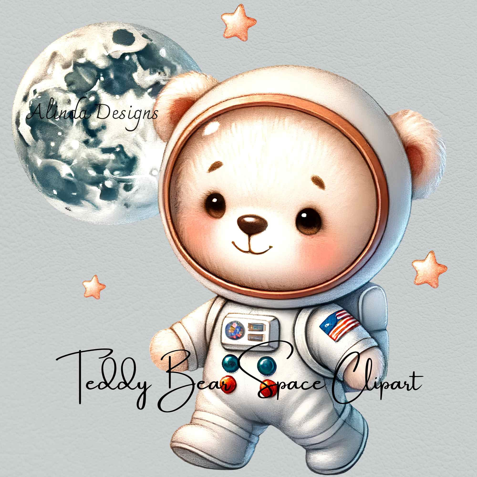 Adorable Watercolor Teddy Bear Space Clipart, Cute Cosmic Digital ...