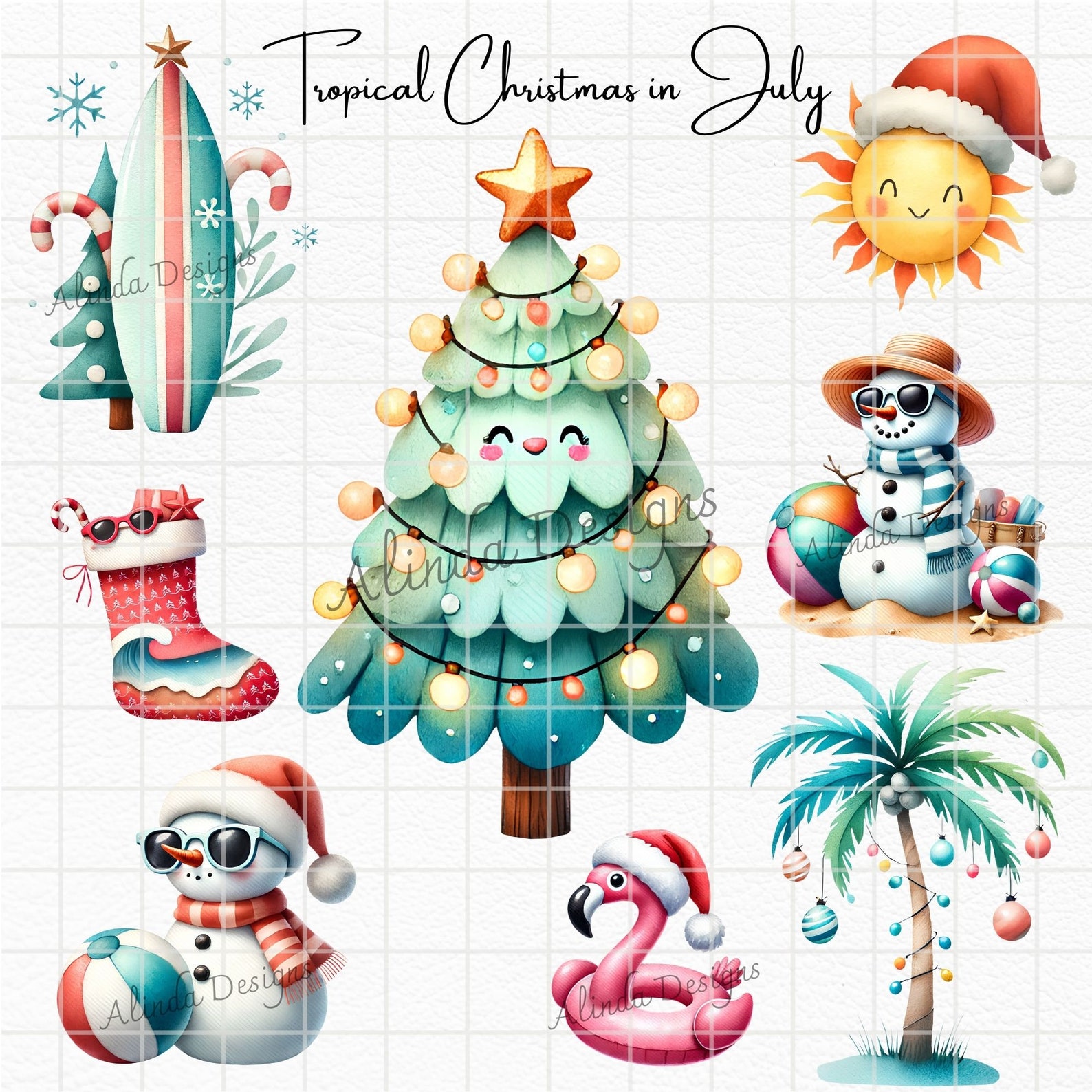 Tropical Christmas in July Clipart Bundle, Tropical Christmas PNG ...
