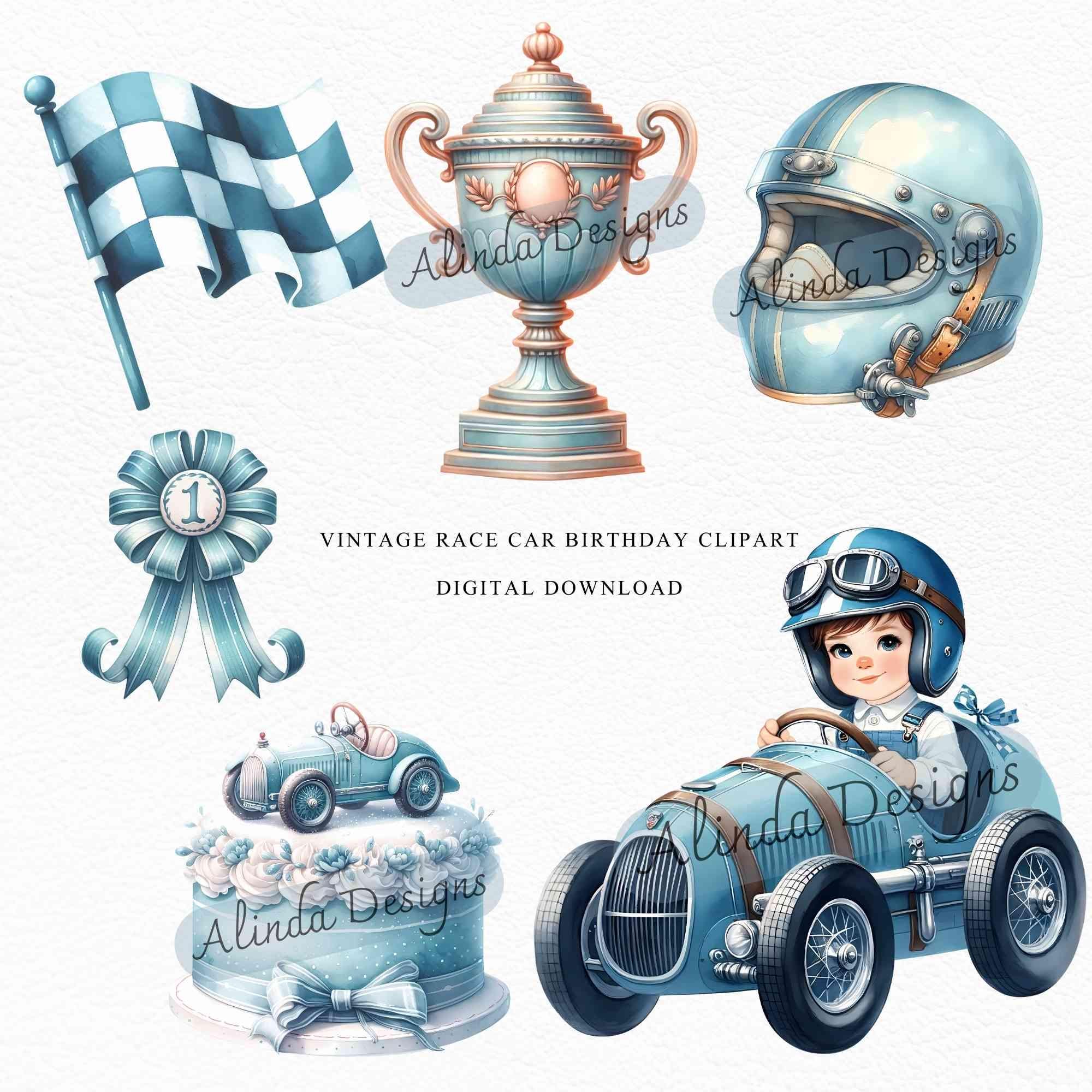 Vintage Race Car Birthday Clipart, Blue Boy Racing Party PNG Bundle - Etsy