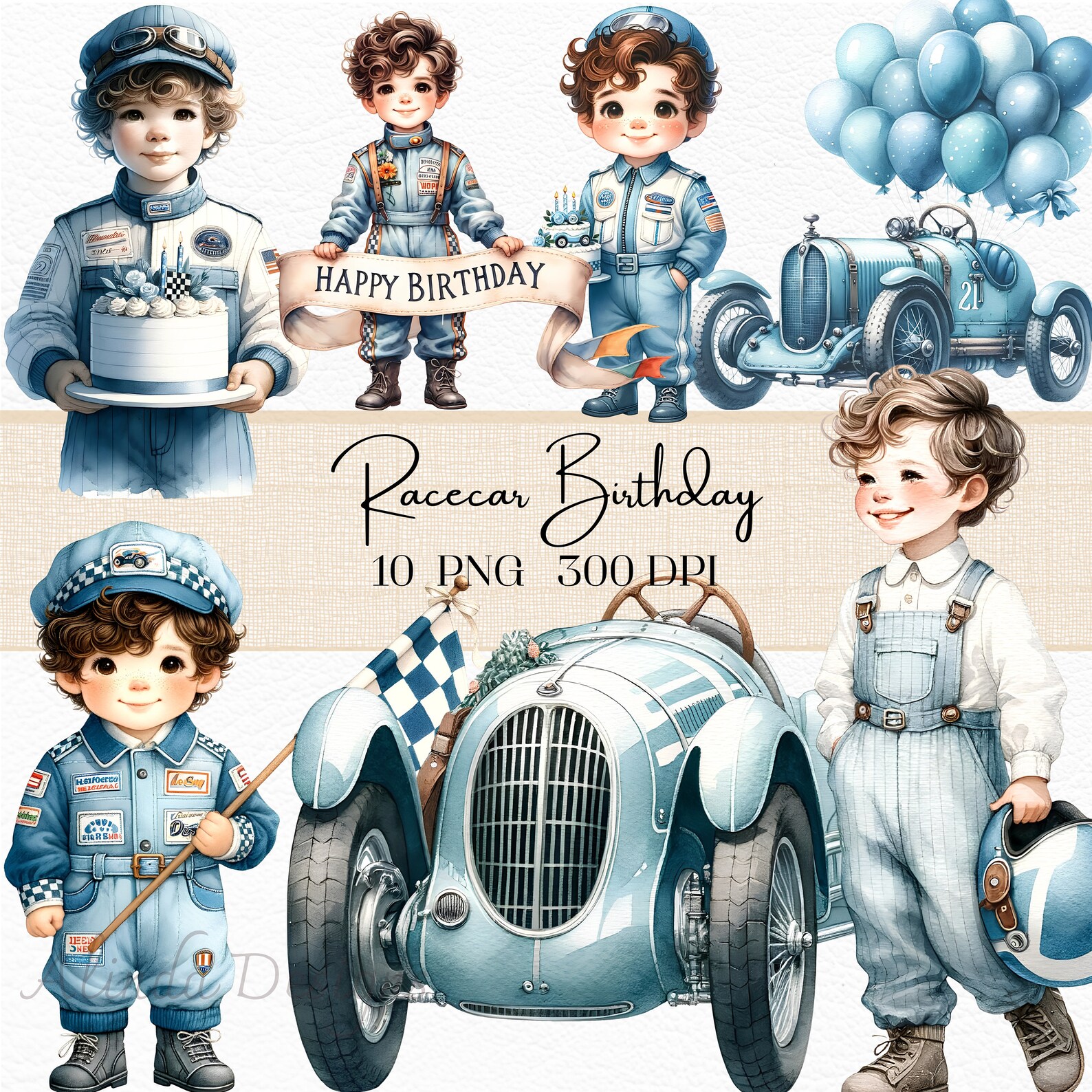 Vintage Racecar Clipart, Birthday Boy Digital Download, Retro Racing ...