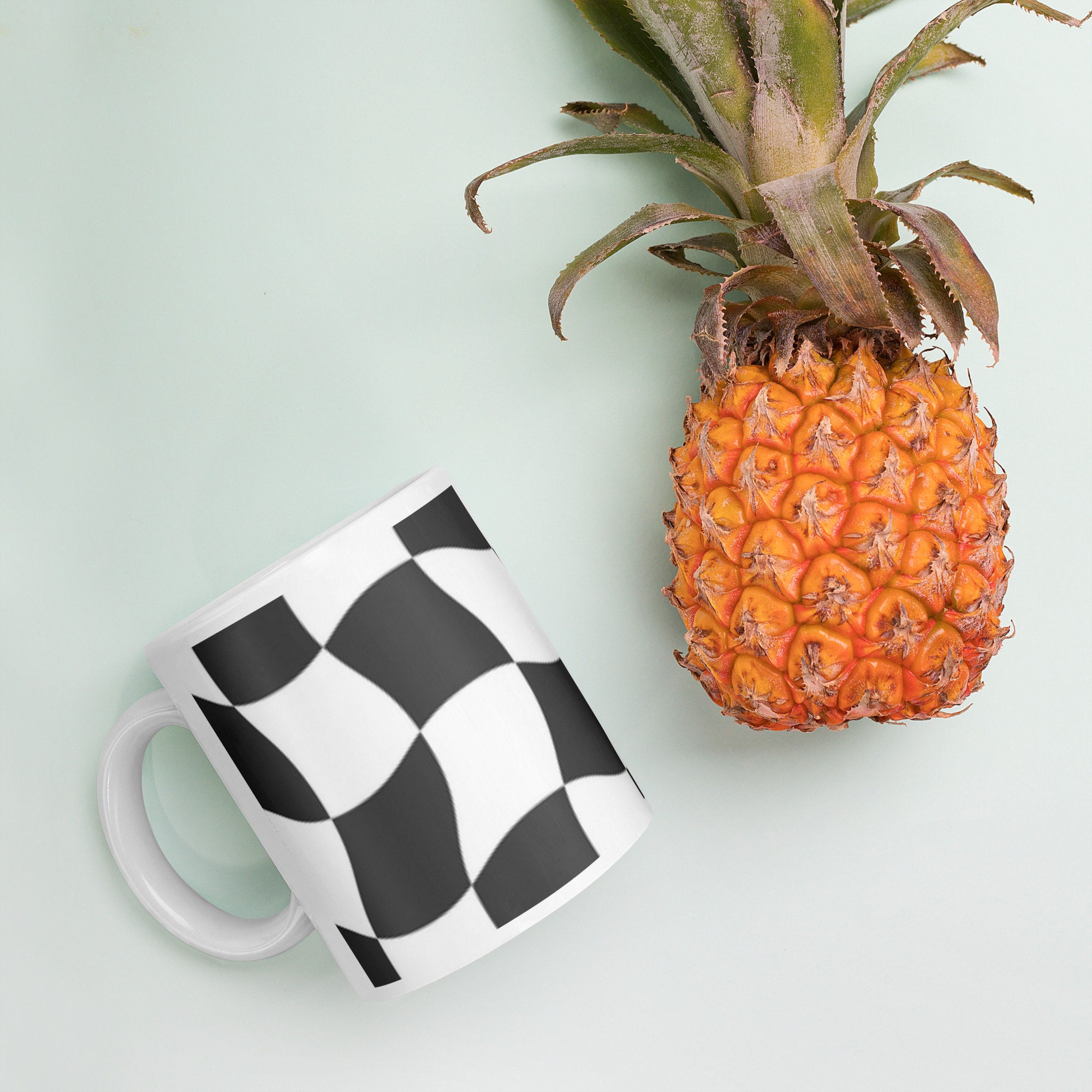 Wavy Black and White Checkered Printed Stylish Mug Home Statement Mug ...