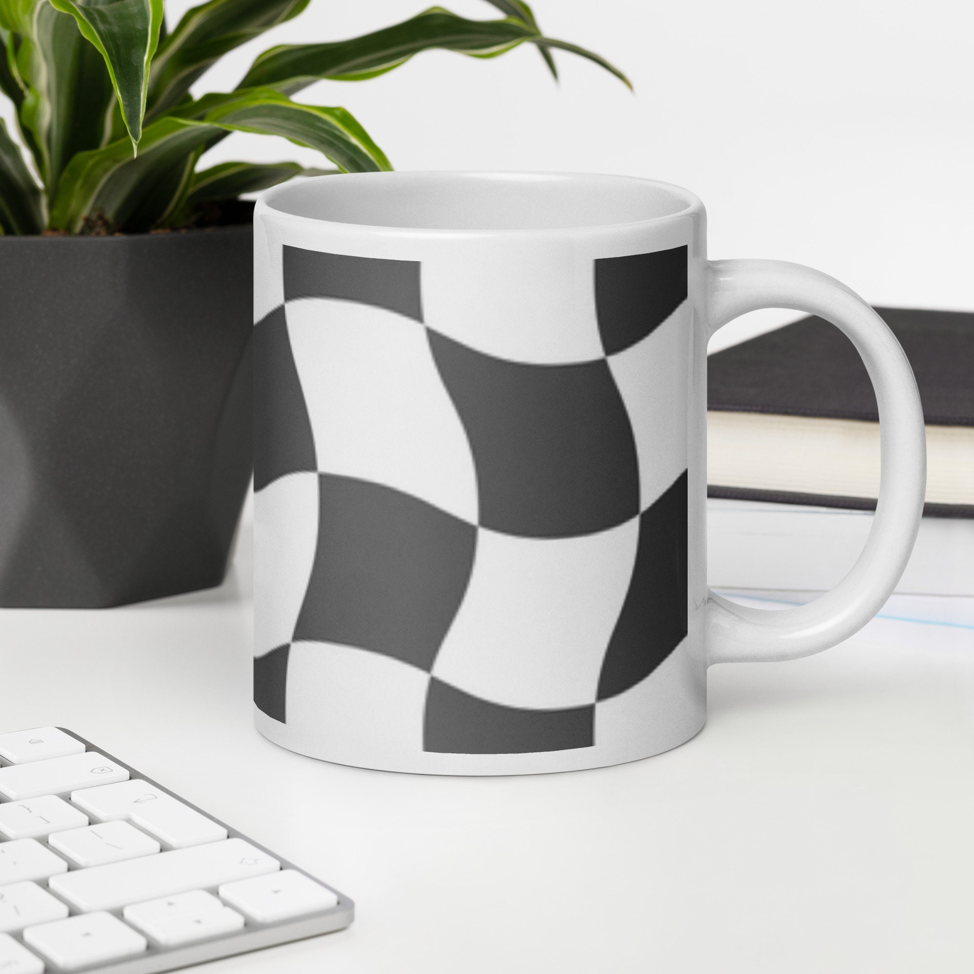 Wavy Black and White Checkered Printed Stylish Mug Home Statement Mug ...