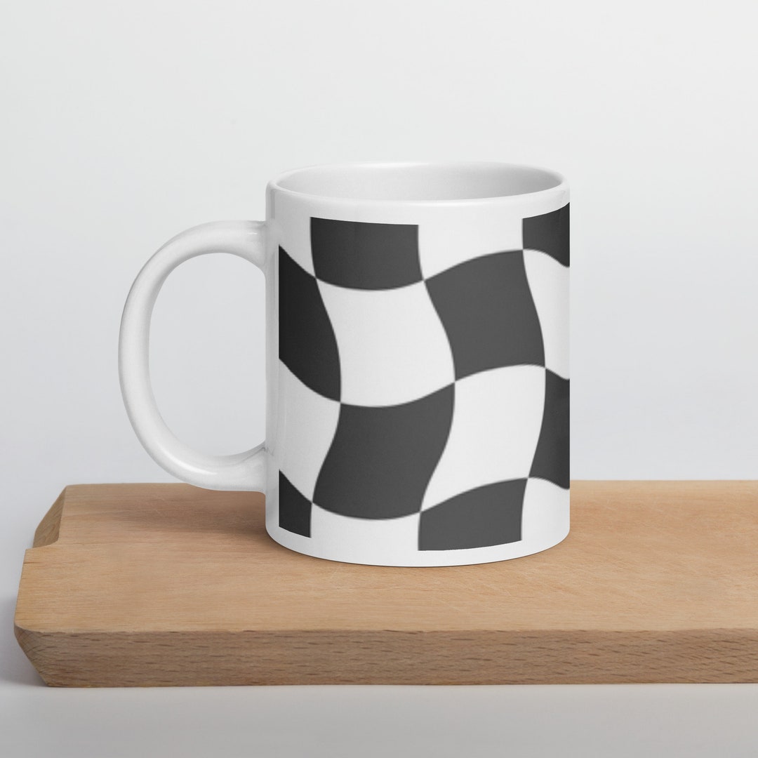 Wavy Black and White Checkered Printed Stylish Mug- Home- Statement Mug ...