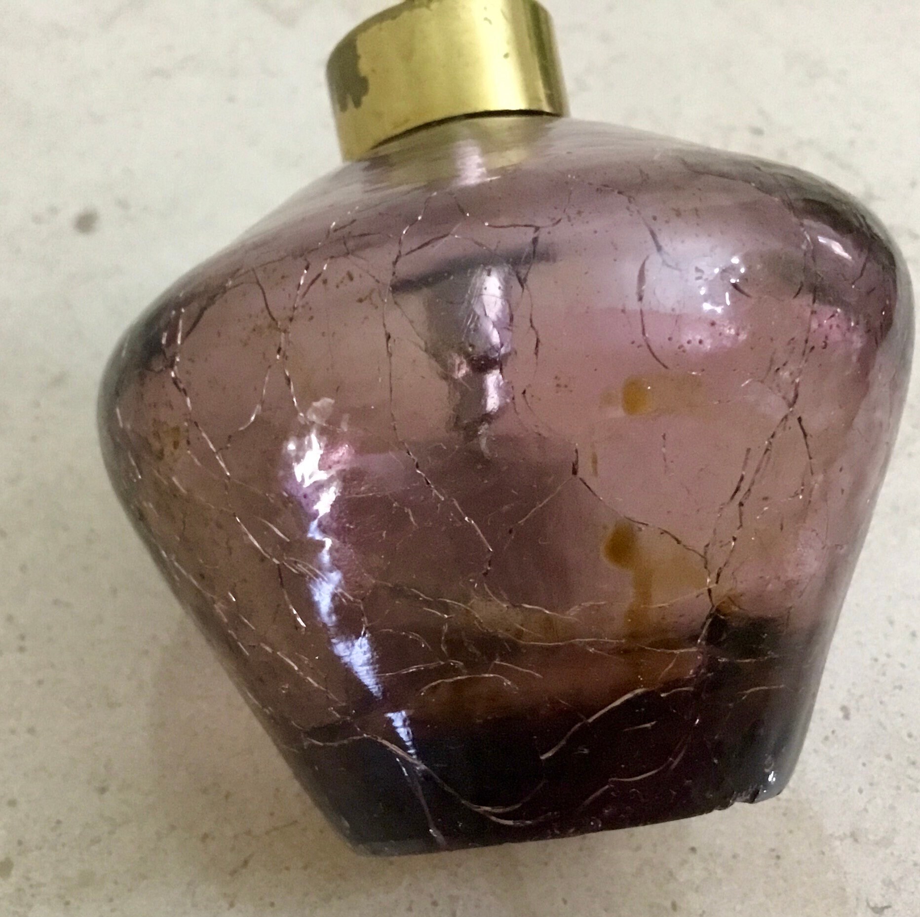 Vintage Atomizer Perfume Bottle Art Glass Purple Crackled Irice Japan ...