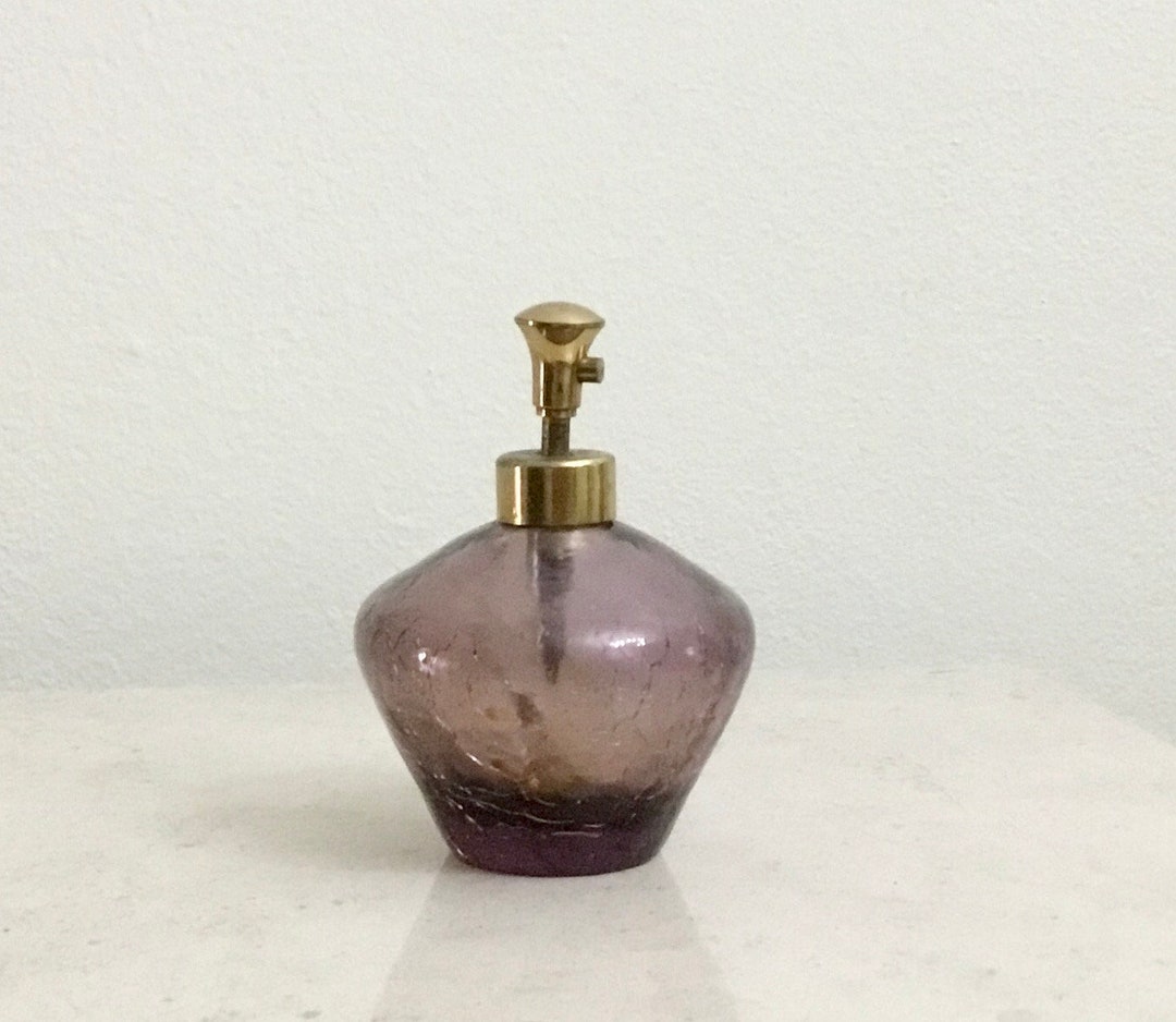Vintage Atomizer Perfume Bottle Art Glass Purple Crackled Irice Japan ...