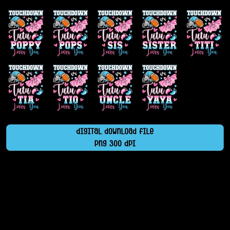 Touchdown or Tutu Gender Reveal PNG Clipart Bundle (50+ Files ...