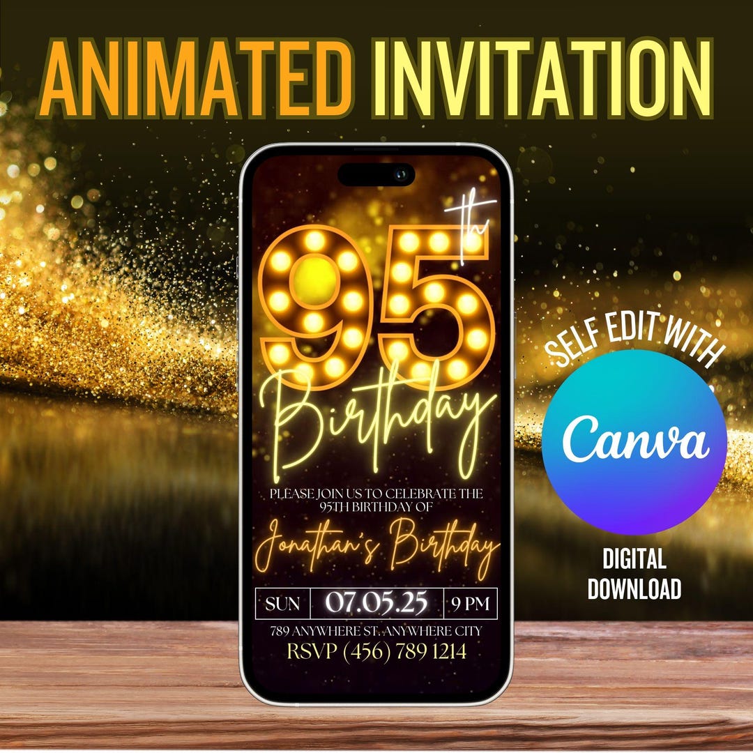 Animated 95th Birthday Invitation Template, 95th Birthday Party ...