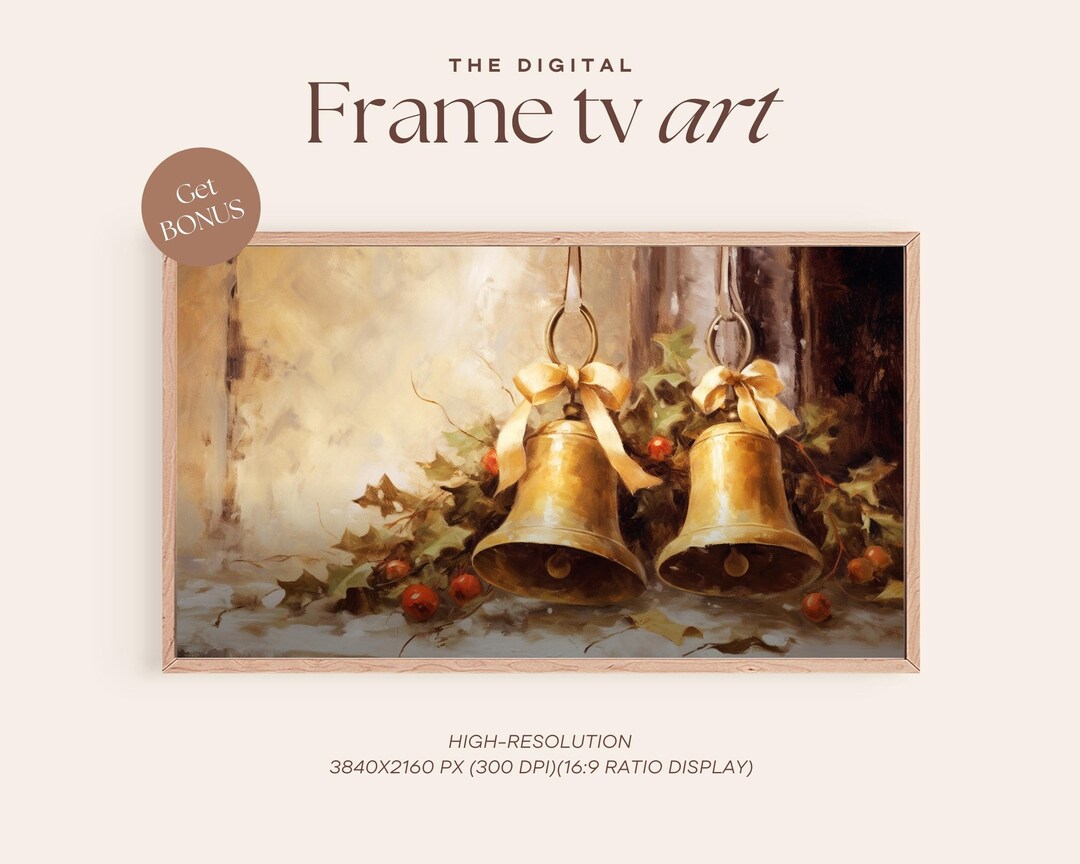 Rustic Christmas Bells Frame TV Art, Christmas Decor, Pine Tree Art ...