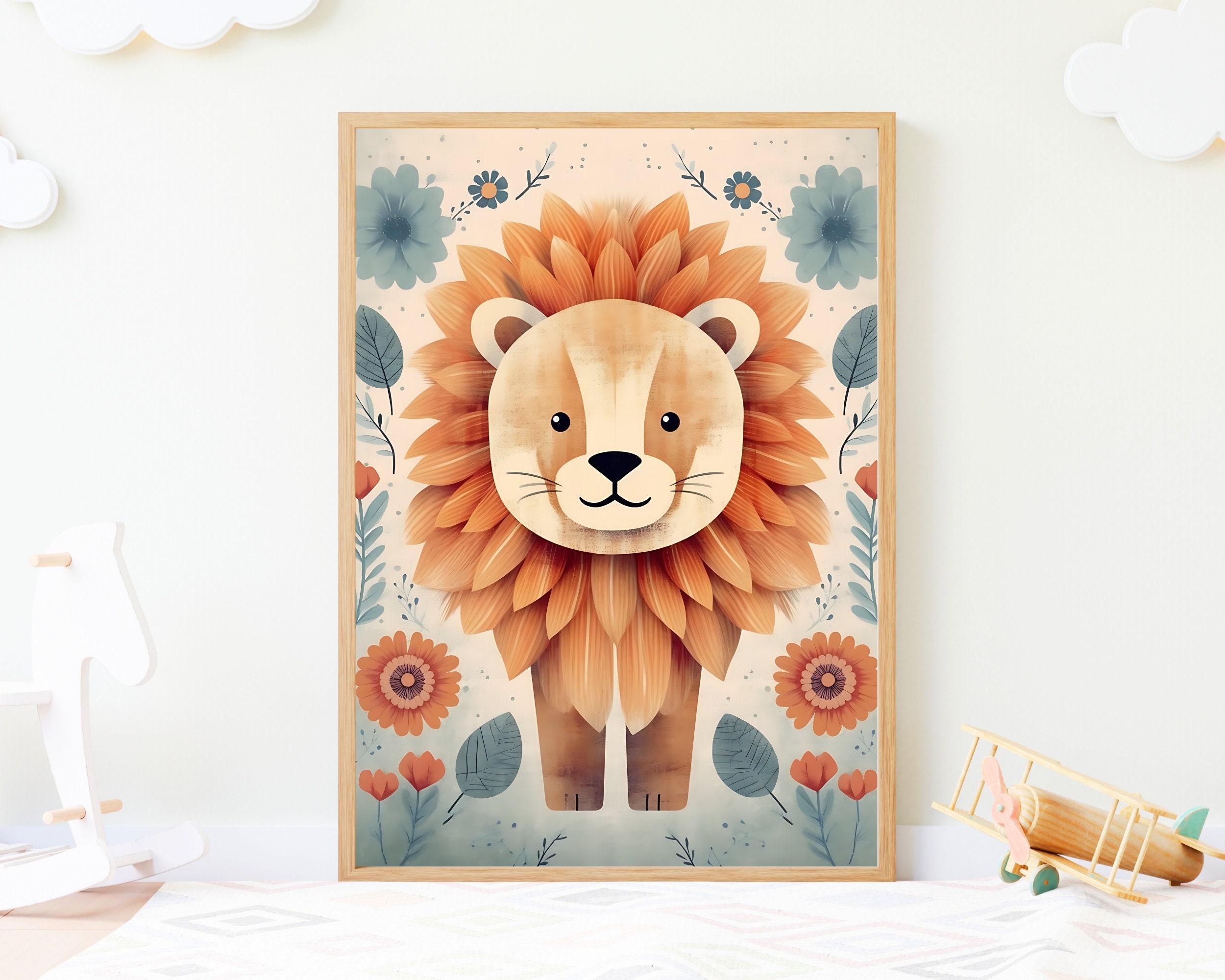 Set 3 Boho Lion Safari Nursery Wall Art, Nursery Prints, Kids Wall Art ...