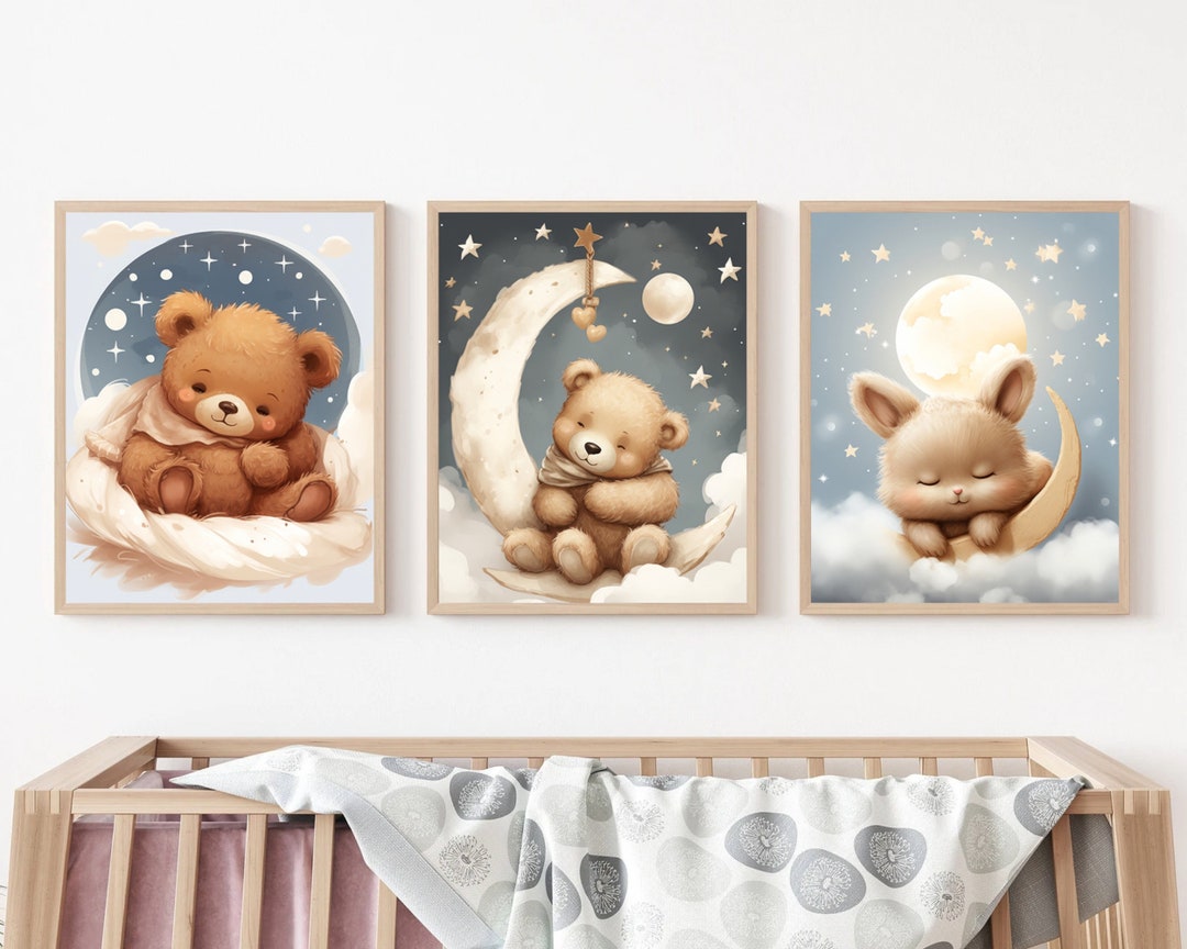Set of 3 Boho Teddy Bear Solar Eclipse Wall Art, Solar Eclipse Wall Art ...
